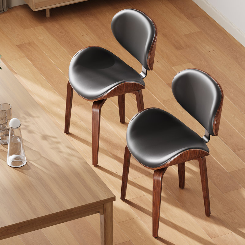 George Oliver Dining Chairs Set Of 2 Mid Century Modern Faux Leather Chairs With Walnut Bentwood Back And Solid Wood Adjustable Legs For Kitchen Dining Room Reviews Wayfair